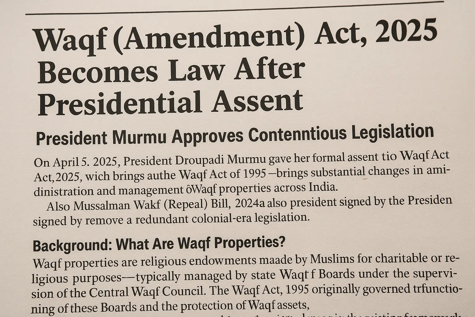 Waqf (Amendment) Act, 2025 Becomes Law After Presidential Assent ...
